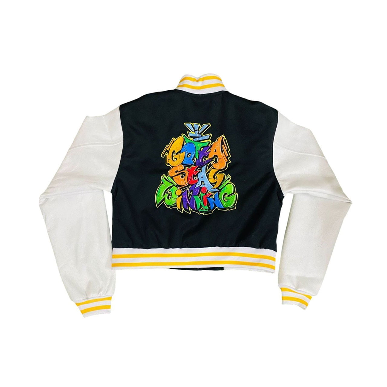 Crop Black Wool Body White Leather Sleeve Varsity Winter Jacket – GSW ...